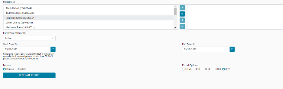 Run Student Activity Summary Report – Pearson Connexus Support