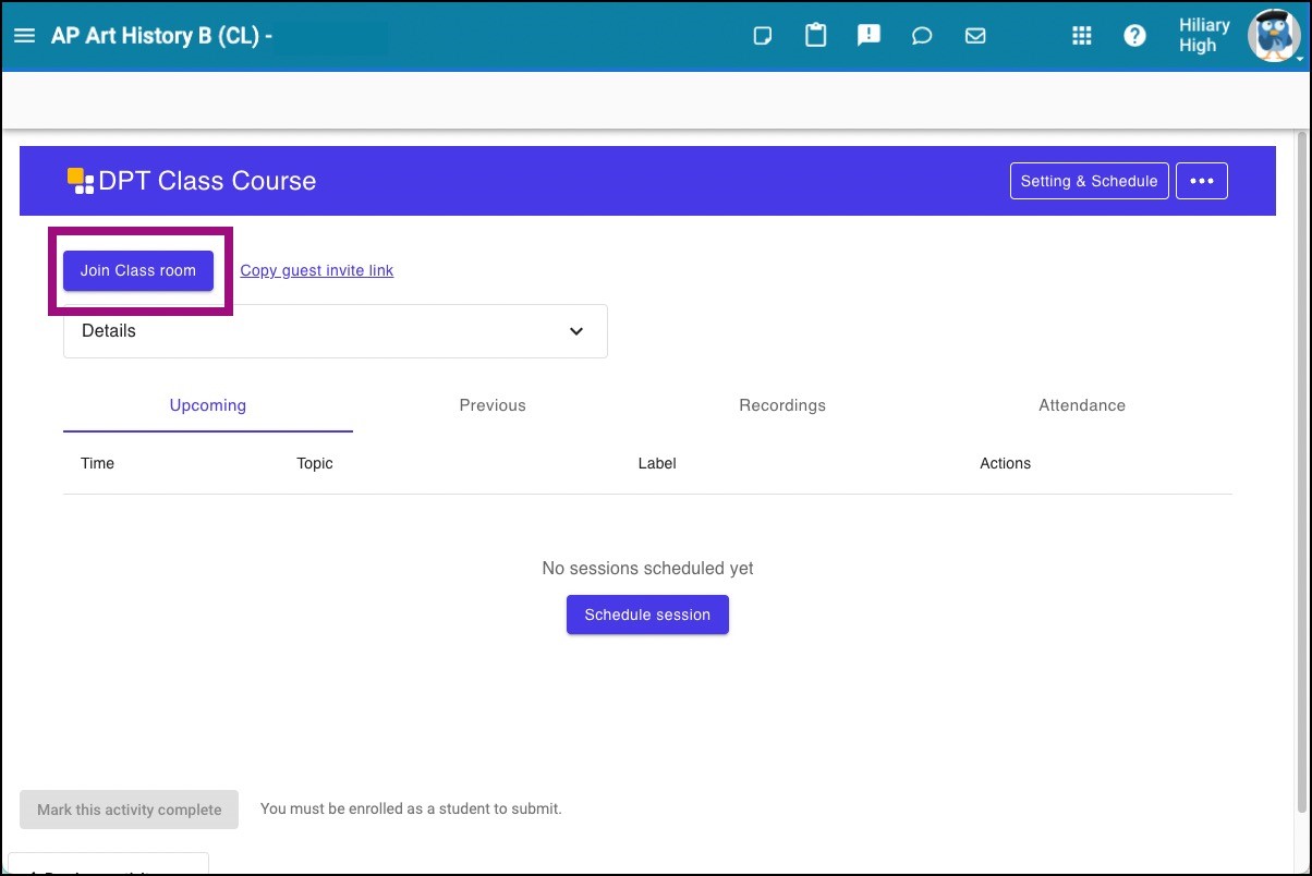 Create a Course Activity to Access LiveLesson Sessions with Class ...
