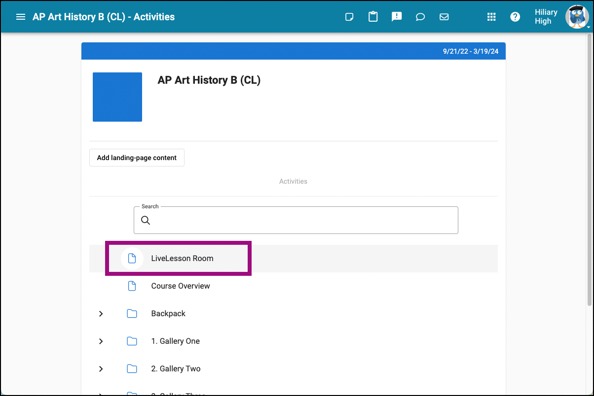 Create a Course Activity to Access LiveLesson Sessions with Class ...