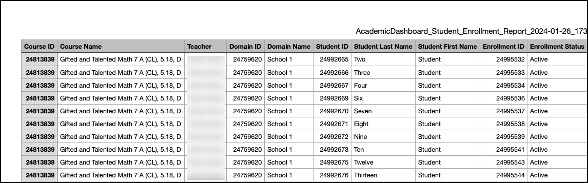 Student Enrollment Report – Pearson Connexus Support