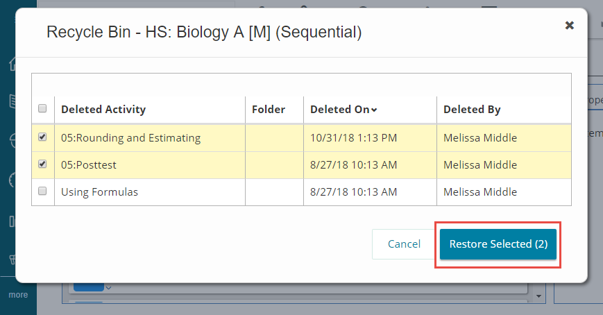 Restoring Deleted Activities and Folders – Pearson Connexus Support